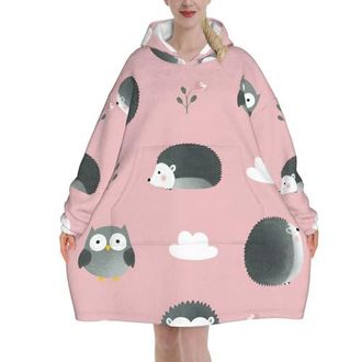 Generic Couverture &agrave; capuche chaude portable en flanelle douce avec motif h&eacute;rissons, couverture surdimensionn&eacute;e avec capuche et poche, parfaite pour se d&eacute;tend