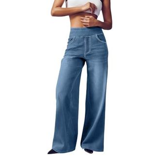 Generic Jean élastique à jambe droite pour femme Taille haute Jean baggy gainant magique Pantalon extensible Push Up Butt Lift Denim Pantalon décontracté pour