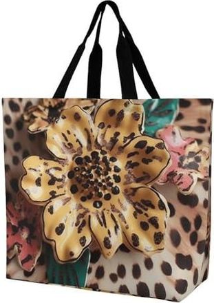 Generic Fleur L&eacute;opard Vintage Sac A Main Femme R&eacute;utilisable Tote Bag Grand Sac Cabas Pour Universit&eacute; Quotidienne Shopping