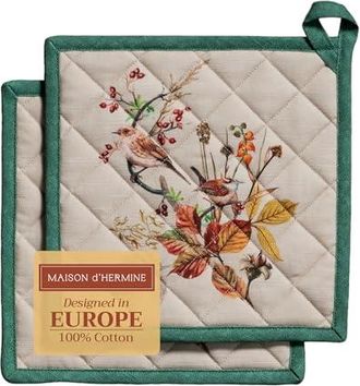 Maison d'Hermine Maison dHermine - Lot de 2 maniques 100 % coton r&eacute;sistant &agrave; la chaleur - Avec noeud - Pour p&acirc;tisserie, barbecue, micro-ondes, manipulation des po&ecirc;les 