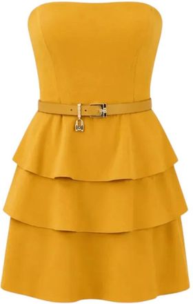 Elisabetta Franchi Robe courte &agrave; volants avec ceinture - Femme - Robes - Jaune - Taille: 42 FR