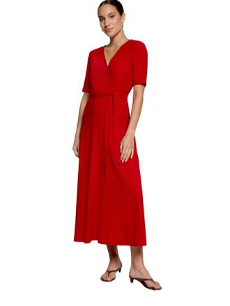 Zero Maxikleid rot,Casual,Polyester,Unifarben,V-Ausschnitt,Kurz,Slim Fit