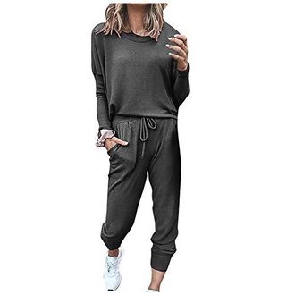 Generic Surv&ecirc;tement deux pi&egrave;ces pour femme - Ensemble de surv&ecirc;tement 2 pi&egrave;ces avec fermeture &eacute;clair quart - Sweat surdimensionn&eacute; - Pantalon de surv&ecirc;tement &agrave; j