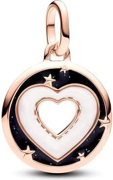 Pandora Pandora ME Charm médaillon Coeur en métal plaqué or rose 14 carats avec biorésine blanche, nacre artificielle et émail noir scintillant