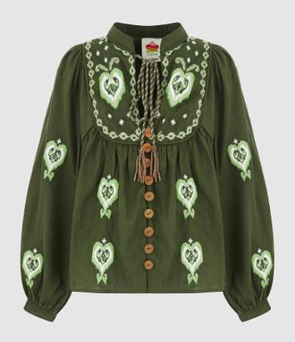 Farm Rio Top Embroidered Green