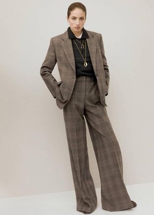 Mango Blazer de costume &agrave; carreaux marron - Femme - S - MANGO