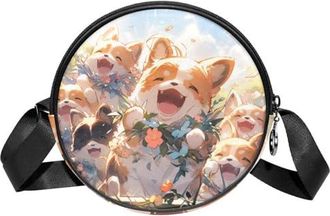 Generic Petit sac &agrave; bandouli&egrave;re Circle pour femme, petit sac &agrave; bandouli&egrave;re Corgi avec fermeture &eacute;clair, bretelles r&eacute;glables, sac &agrave; main rond d&eacute;contract&eacute; pour 