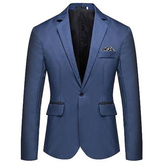 Generic Nouveau Petit Costume décontracté à Boutonnage de Couleur Unie avec Veste de Costume pour Hommes de Banquet de Mariage Fendu (Blue, XXXXXL)