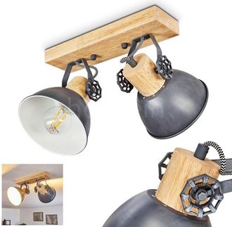 HOFSTEIN Deckenleuchte Orny, Deckenlampe aus Metall/Holz in Grau/Weiß/Braun, 2-flammig, mit verstellbaren Strahlern, 2 x E27-Fassung, Spot im Retro/Vintage Des