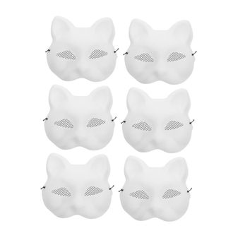 Aboofan 6 St&uuml;ck Wei&szlig;e Katzen-fuchsmasken Halbgesichts-Masken zum Bemalen Leichte Atmungsaktive DIY Faschingsmasken f&uuml;r Halloween Karneval Kost&uuml;mpartys mit Spi