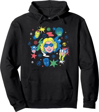 MARVEL Super Heroes Avengers Captain Marvel Big Face Retro Pullover Hoodie