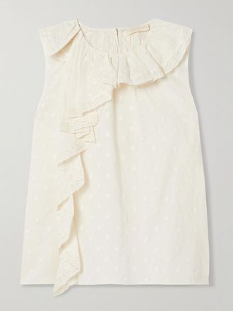 Ulla Johnson Thalia Oberteil Aus Baumwoll-voile Mit Fil Coupé, Spitzenbesätzen Und Rüschen - Elfenbein