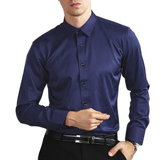 Generic Chemise en satin pour homme - Coupe ajust&eacute;e - Chemise de costume avec bouton Down - Chemise de travail avec col rabattu - Chemise de loisirs &eacute;l&eacute;gante 