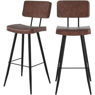 Rendez-Vous D&eacute;co Rendez-vous D&eacute;co - Lot de 2 chaises de bar marron en cuir synth&eacute;tique 75.5 cm - texas