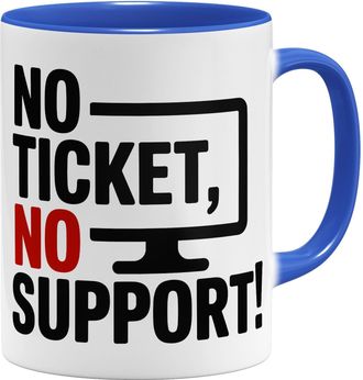 OM3 IT Tasse Systemadministrator Kaffee-Tasse mit Spruch - No Ticket No Support - Informatiker Administrator - Keramik Becher - 325ml - Beidseitig Bedruck