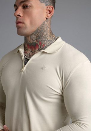 Siksilk T-Shirt SikSilk Herren Ecru Langarm Zip-Polo T-Shirt