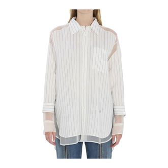 Jean Paul Gaultier Gestreiftes Hemd mit transparenten Eins&auml;tzen - - Blouses & Shirts - Damen - Wei&szlig; - XS