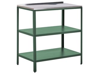 Beliani Outdoor-K&uuml;cheninsel Stahl gr&uuml;n mit Edelstahlplatte Silber modern Vilama