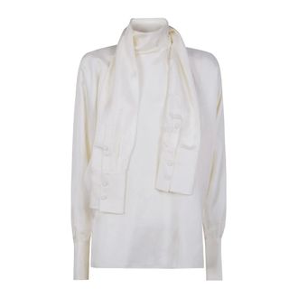 R&oacute;he Blouse &agrave; manches longues avec d&eacute;tail foulard - Femme - Blouses et Chemises - Beige - Taille: 36 FR