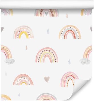 OEM Carta Da Parati 3d Con Nuvole E Cuori Color Pastello Arcobaleno Per Soggiorno E Camera Da Letto, 50x1000 Cm