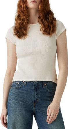 Levi's Damen Dry Goods Waffel-T-Shirt mit Fl&uuml;gel&auml;rmeln Gardenia White M