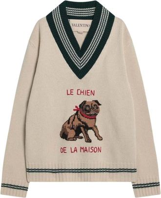 Valentino Garavani Homme, Pulls, Jaune, Taille: M Le Chien V-Neck Sweater