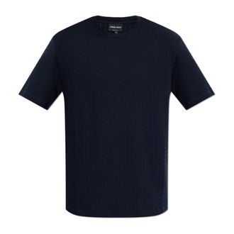 Giorgio Armani T-Shirt mit Reliefmuster - - Tops - Herren - Blau - XL