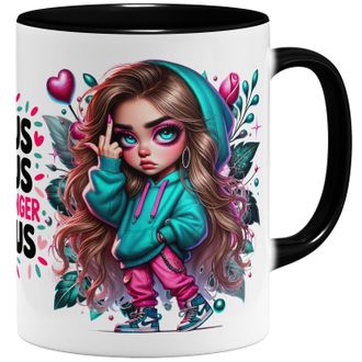 OM3 Hokus Pokus Mittelfinger Modus Kaffee-Tasse mit Spruch - Lustige Spruchtasse f&uuml;r Frauen mit Attit&uuml;de - Statement - Keramik Becher - 325ml - Rundumdruc