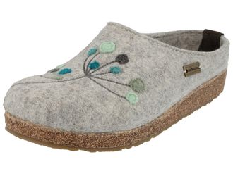 Haflinger Damen Hausschuh Stickerei Pantoffel Filz Grizzly Amaya 751009, Gr&ouml;&szlig;e:38 EU, Farbe:Grau