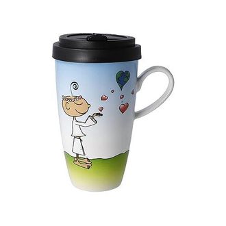 GOEBEL Der kleine Yogi - Life is Beautiful Tasse mit Deckel, hergestellt aus Fine Bone China, Fassungsverm&ouml;gen: 500ml, 54-102-29-1