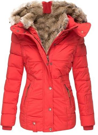 Generic Veste dhiver &agrave; capuche en fausse fourrure pour femme - Parka chaude doubl&eacute;e avec fermeture &eacute;clair - Coupe ajust&eacute;e, Rouge, 5XL