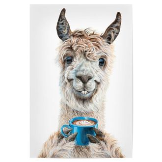 artboxONE Poster 60x40 cm Tiere Lama Latte hochwertiger Design Kunstdruck - Bild Tiere Humor Kaffee