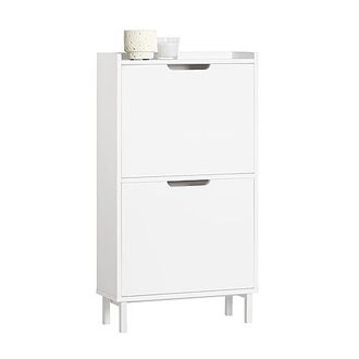 SoBuy Meuble dEntree avec 2 Abattants, Armoire à Chaussures Moderne,Range Chaussures Étroit pour Petite Entrée ou Couloir 50x19x91cm Blanc FSR151-W