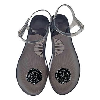 Generic Pantoufles d&eacute;t&eacute; pour femmes, sandales plates et transparentes &agrave; bout gel&eacute; en cristal, grande taille, Noir, 36.5 EU