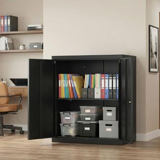 Songmics Armoire en Acier &agrave; 2 Portes, Verrouillable, &Eacute;tag&egrave;re R&eacute;glable, Meuble de Rangement pour Bureau, 80 x 40 x 90 cm, Noir