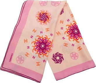 Chanel 1990-2000 CC Logo Flowers Silk Scarf scarves - Rosa