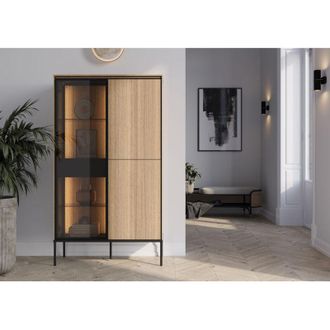 BOBOCHIC Meuble vitrine 3 portes H.156 cm VERONA effet chêne et verre fumé avec LEDS
