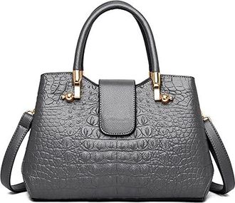 Generic Sacs &agrave; main et sacs &agrave; main tendance crocodile pour femme avec poign&eacute;e sur le dessus, grand sac fourre-tout pour femme, gris, Large