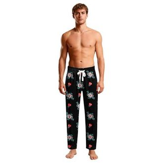 Generic Pantalon de pyjama pour homme - Jambes droites - Jambes larges - Pantalon de pyjama en flanelle - Pantalon de d&eacute;tente - Pantalon de Saint-Valentin - V