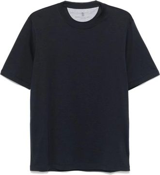 Brunello Cucinelli Homme, Tops, Bleu, Taille: 2XL T-shirt bleu marine &agrave; manches courtes