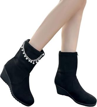 Generic 2026 Femmes Automne Et Hiver Mode Talon Plate-Forme Bottines Chaudes Confortables Style Chaussures, Noir, 37.5 EU