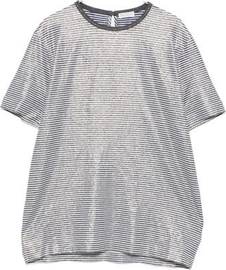 Brunello Cucinelli Femme, Tops, Bleu, Taille: 40 FR T-shirt ray&eacute; avec d&eacute;tails m&eacute;talliques