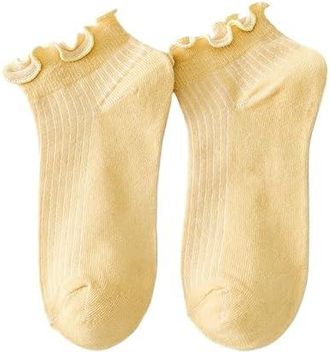 Generico 5 paires de chaussettes &agrave; volants, chaussettes &agrave; coupe basse douce couleur unie pour femme, 5 pairs-jaune, Taille Unique