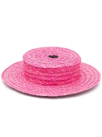 Patou canotier en raphia &agrave; design bicolore - Rose