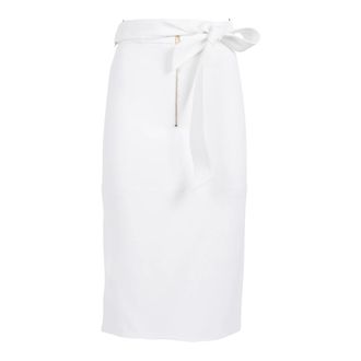 Elisabetta Franchi Femme, Jupes, Blanc, Taille: 40 FR Jupe Gabardine avec Ceinture &agrave; Nouer