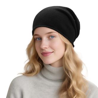 ZLYC Bonnet Souple en Pure Laine pour Homme et Femme - Bonnet dhiver en Tricot sans Couture, Noir uni, Taille Unique