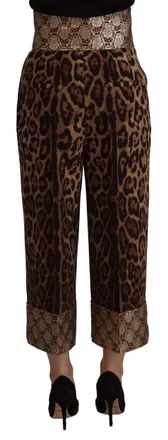 Dolce & Gabbana Womens Brown Leopard Gold Jacquard High Waist Pants Wool