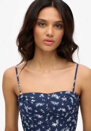 Superdry Sommerkleid CORSET CAMI MINI DRESS aus Baumwollmischung, Slim Fit, mit gebl&uuml;mtem Print, ohne &Auml;rmel