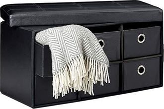 Relaxdays faltbare Sitzbank mit Stauraum in 6 entnehmbaren F&auml;chern HBT: 38 x 76 x 38 cm Sitztruhe aus Kunstleder zum Falten mit Aufbewahrung Ottomane mit entneh