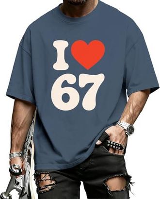 Generic Six Seven Shirt I Love 67 T-shirt imprim&eacute; dr&ocirc;le Meme Mode T-shirts d&eacute;contract&eacute;s col rond &eacute;t&eacute; tendance chemise streetwear quotidien, noir fonc&eacute;, 5XL